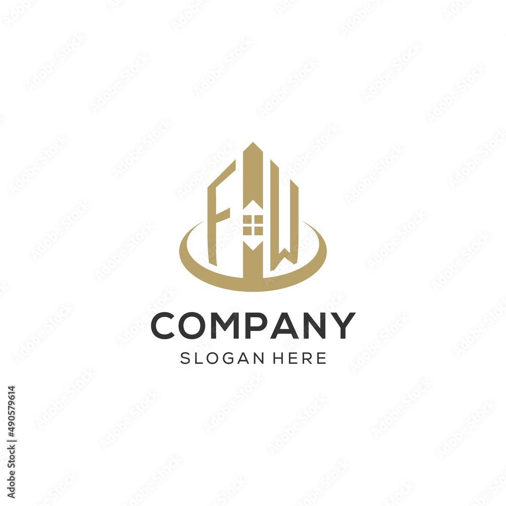 Initial FW logo with creative house icon, modern and professional real ...