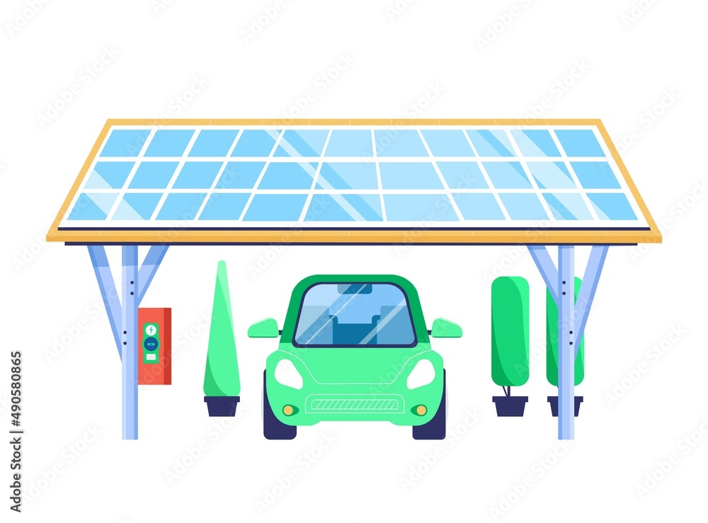 Solar car port, sheltered place with integrated charging point for ...