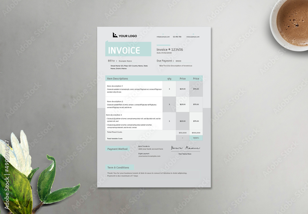 Invoice Layout with Gray Accents Stock Template | Adobe Stock