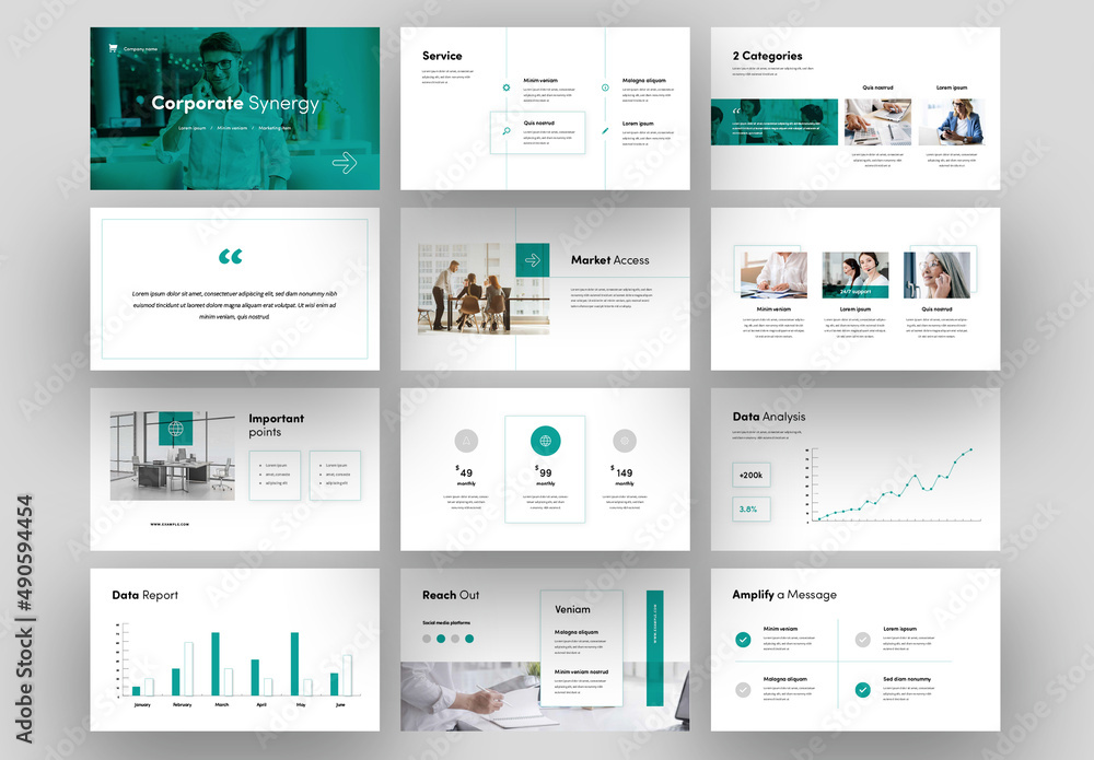 Teal Corporate Slide Presentation for Business Marketing Stock Template ...