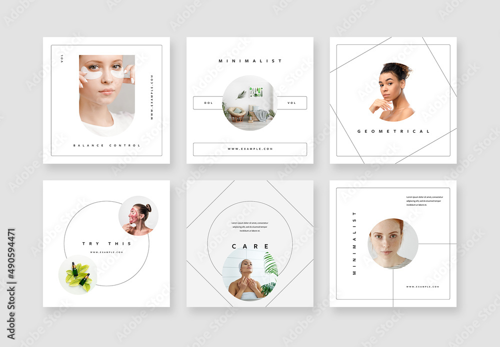 Minimalist Social Media Layouts with Line Art Design Stock Template ...