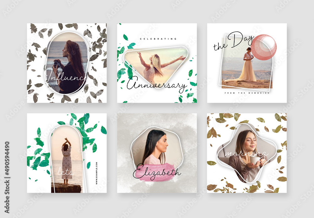 Social Layouts with White Frames and Abstract Backgrounds Stock ...