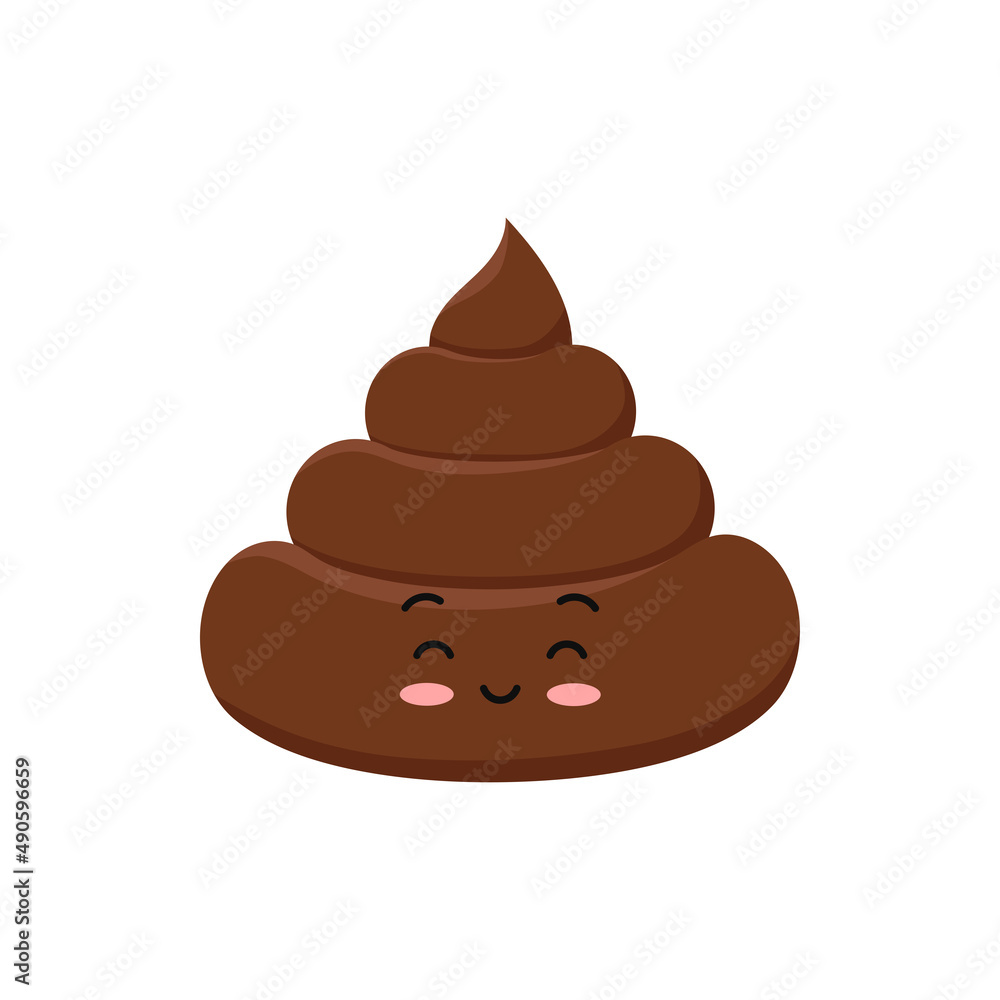 Poop cute funny excrement smiling character cartoon emoticon isolated on white background ...