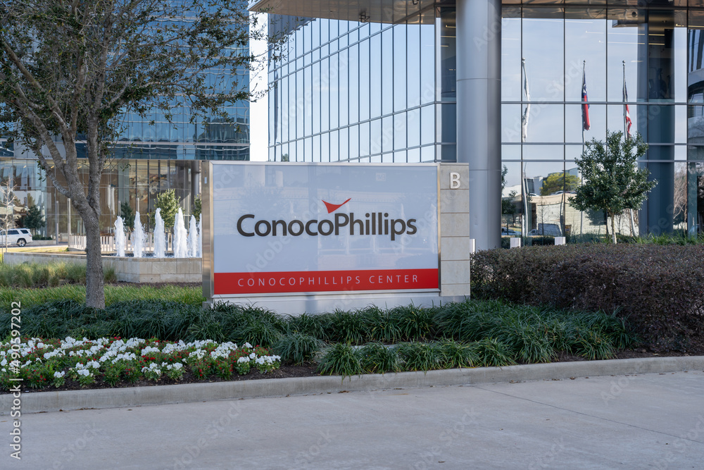 Houston, Texas, USA - March 2, 2022: ConocoPhillips ground sign at ...