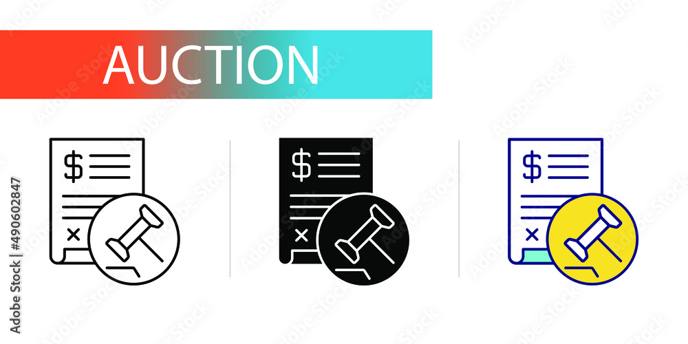 transaction, sale of a lot at auction. Icons set for web design Stock ...