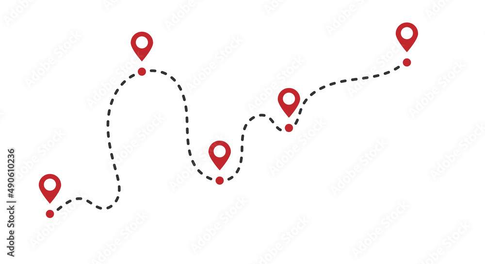 Dotted path line with red points Stock Vector | Adobe Stock