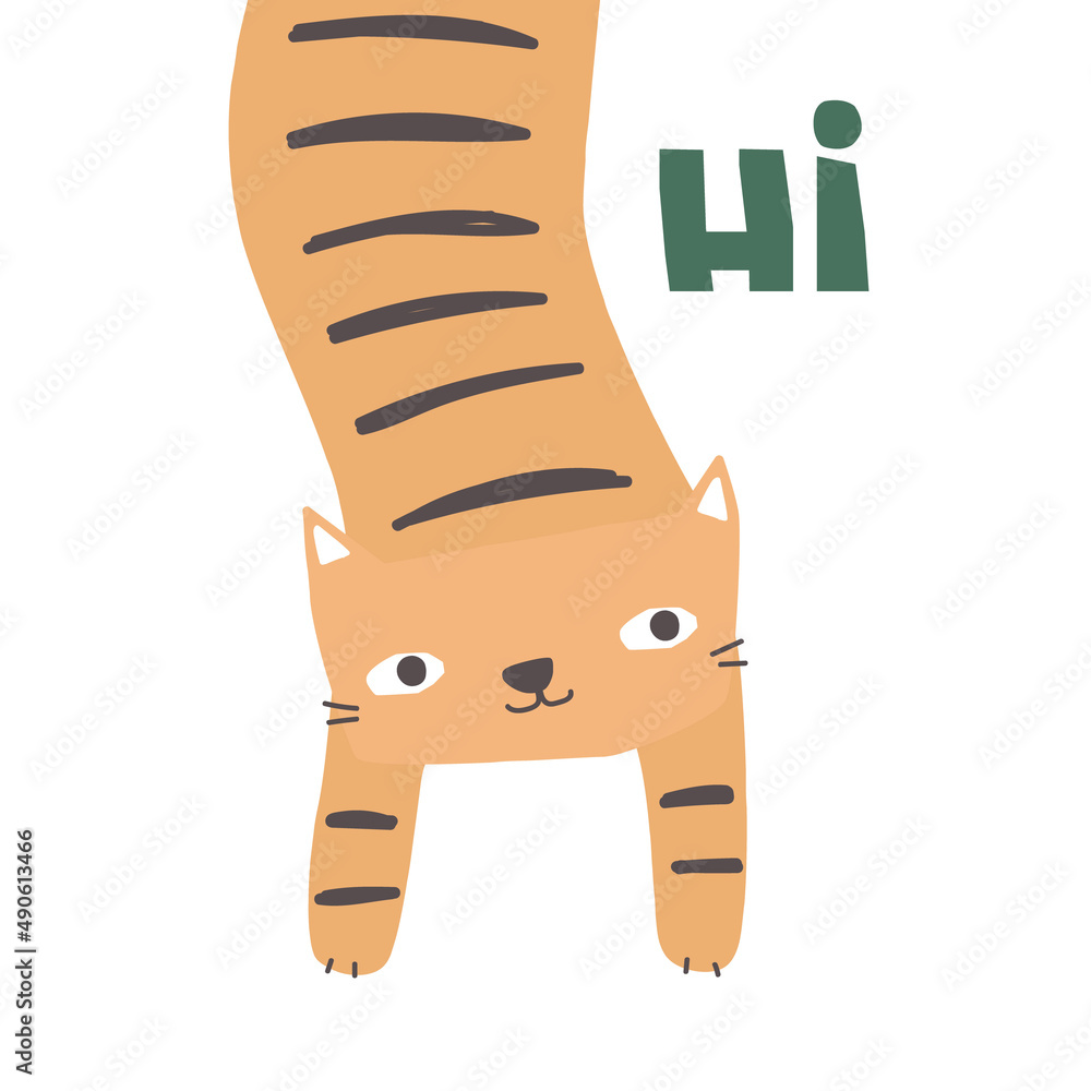 Cute cartoon cat. Kids simple graphic. Vector hand drawn illustration ...