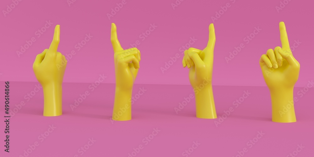 3D illustration of a row of hand models making pointing gesture that ...
