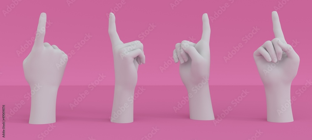 3D illustration of a row of hand models making pointing gesture that ...