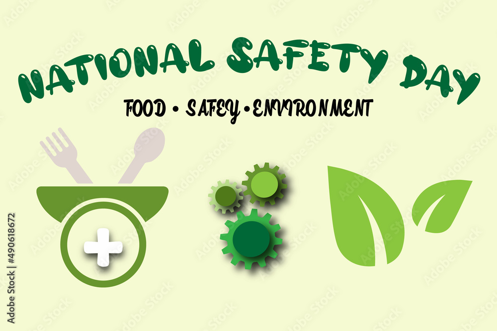 4 March. National safety day Vector Design with green theme safety ...