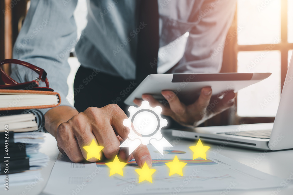 Customer review satisfaction feedback survey concept, User gives rating ...