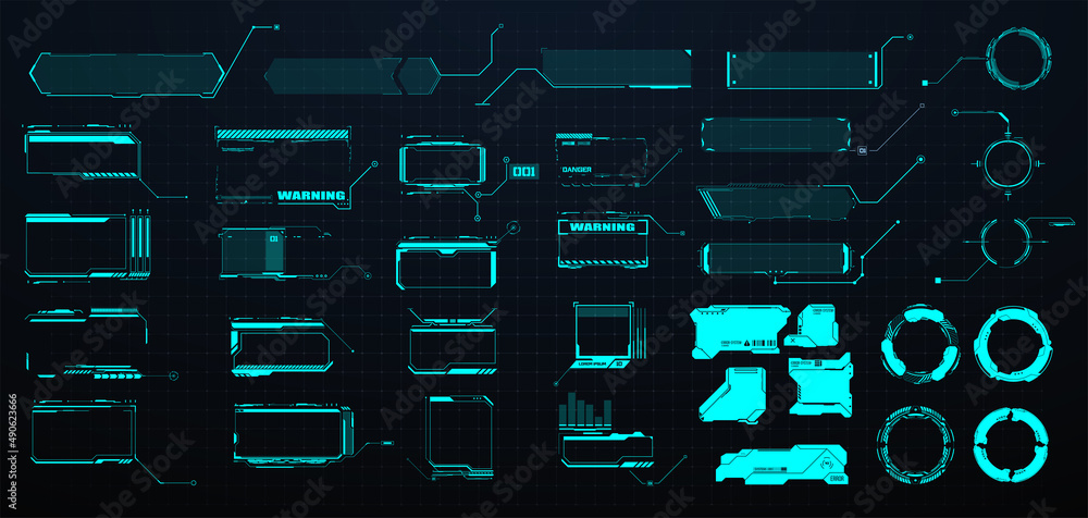 Futuristic callout names. Information fields. Circle and rectangular ...