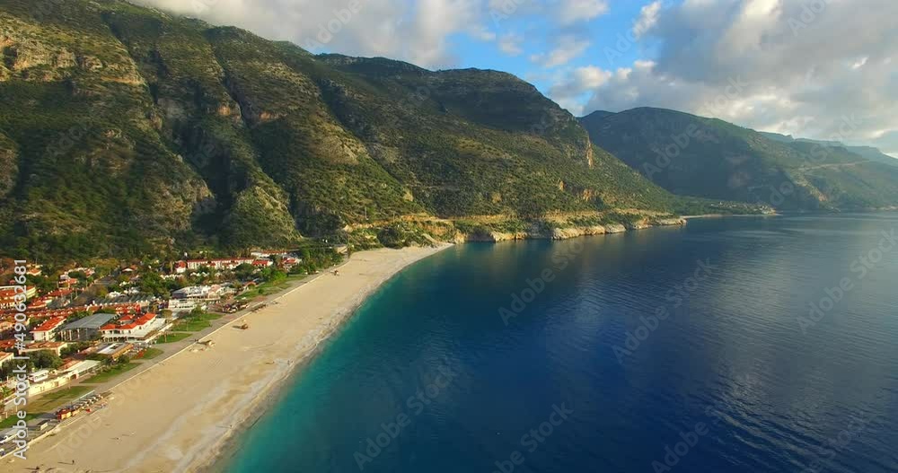aerial drone footage of famous tourism place blue lagoon oludeniz fethiye turkey fethiye above ...