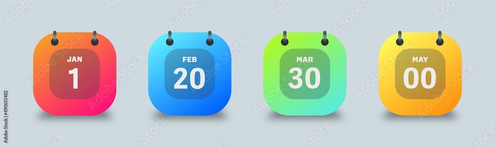 Set of colorful calendar symbols. Calendar with month and date vector ...