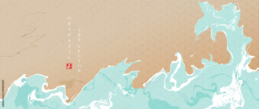 Abstract blue wave watercolor texture background in traditional ...