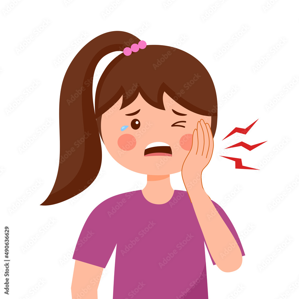 Little girl having painful toothache cartoon character in flat design ...