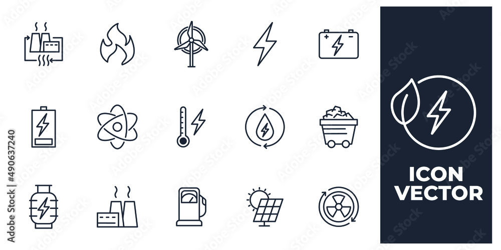 set of Energy Types elements symbol template for graphic and web design ...