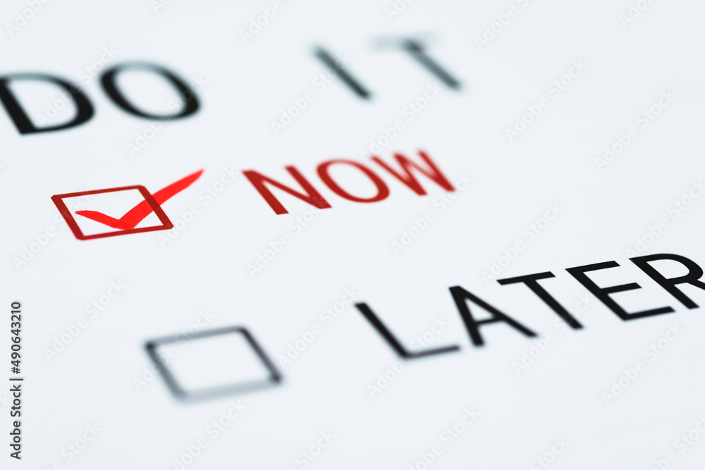 Now and Later check boxes on white paper Stock Photo | Adobe Stock