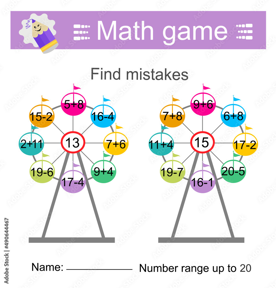 Math game for children. Printable worksheet. Number range up to 20 ...