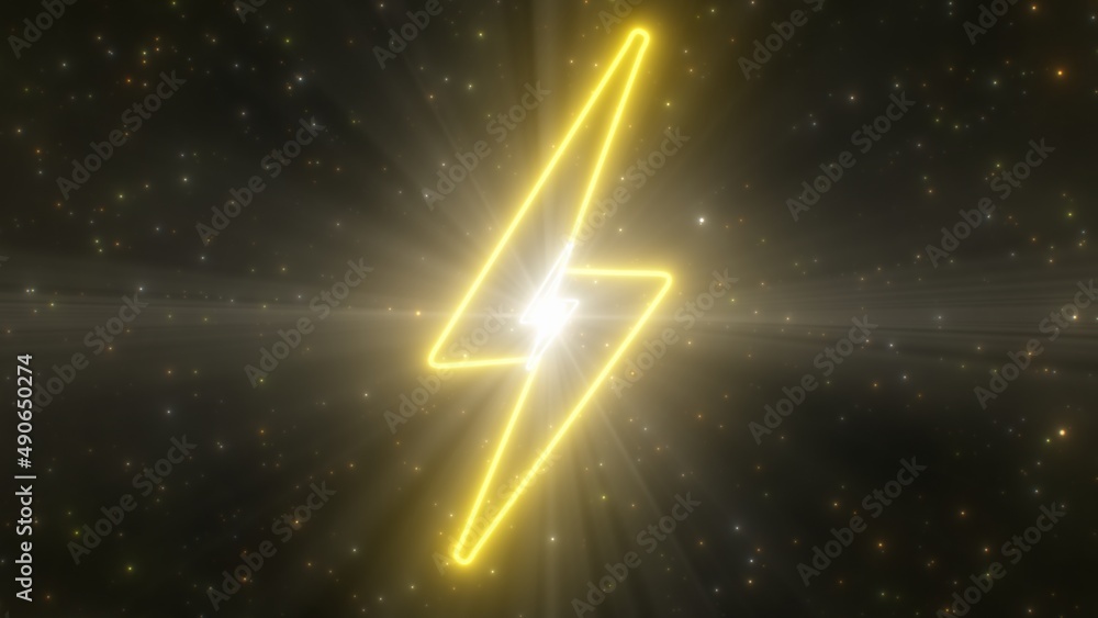 Lightning Bolt Strike Symbol Shape Outline Glowing Neon Lights Tunnel ...