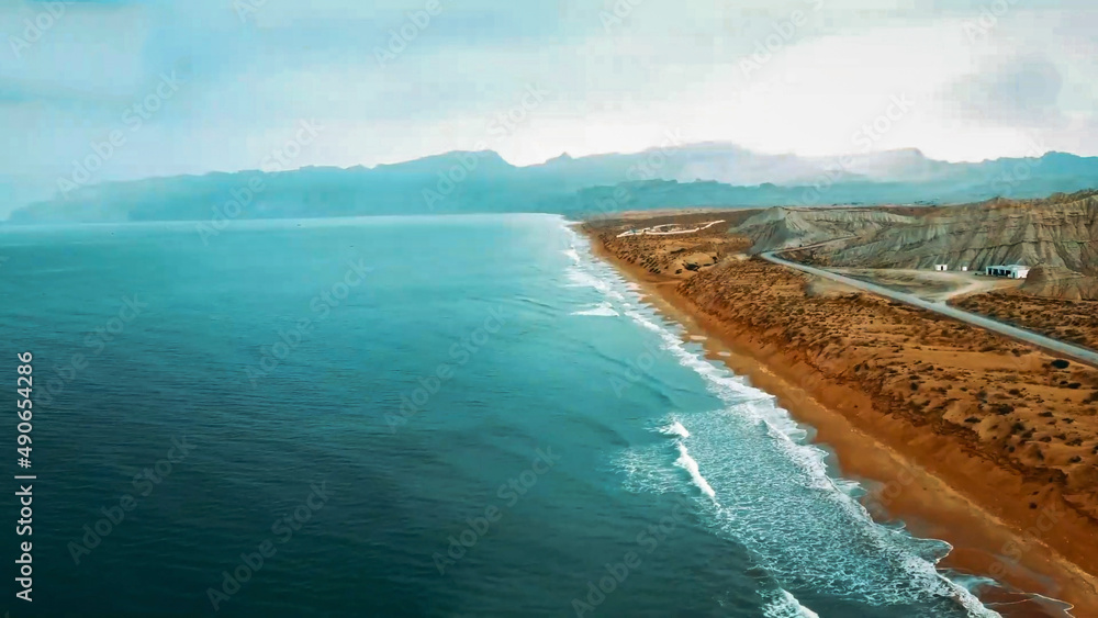 An Aerial view of the famous, "Golden Beach", of Balochistan. Pakistan ...