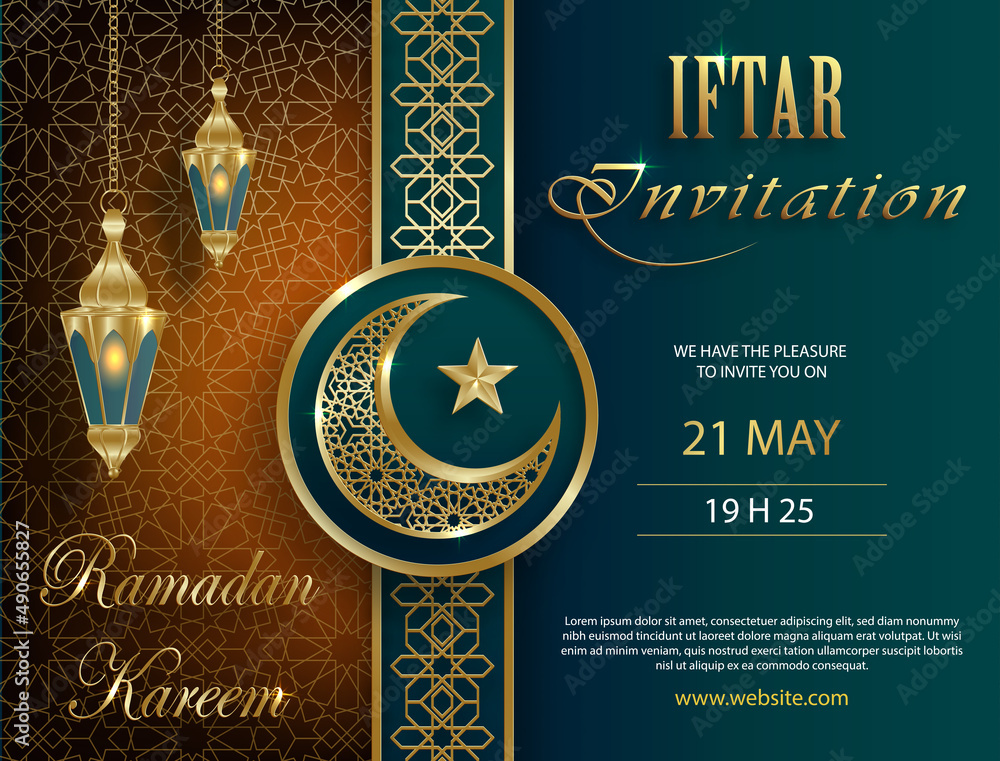 Iftar invitation card for Ramadan Kareem on Islamic background with ...