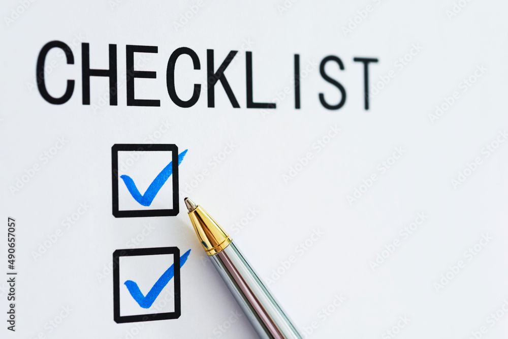 Checklist box on paper with checkmark and pen Stock Photo | Adobe Stock
