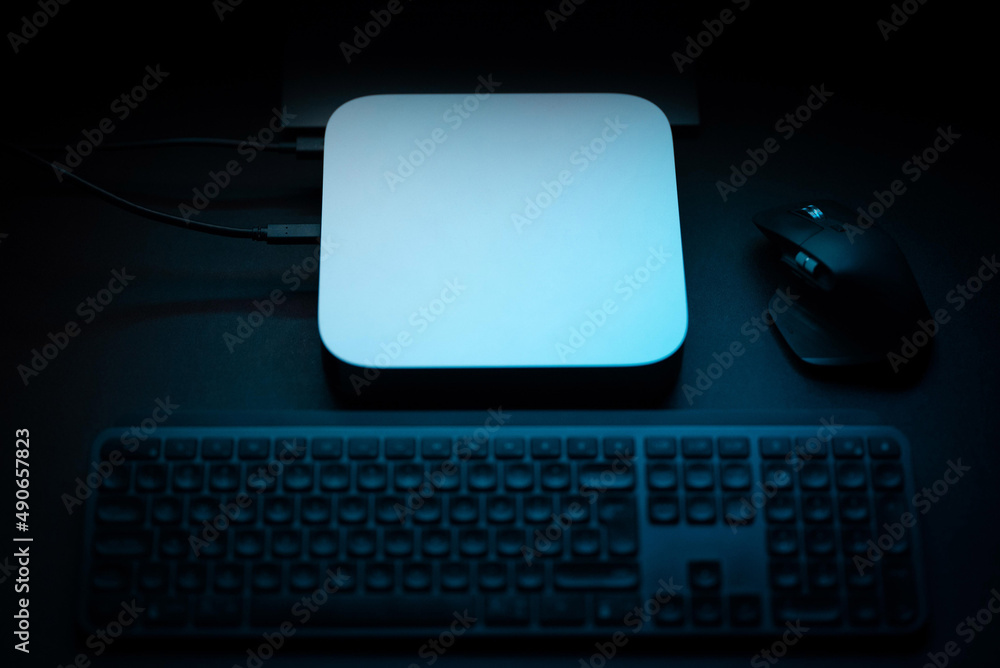 Pc Desktop Computer Isolated With Blue Backlight Stock Photo | Adobe Stock