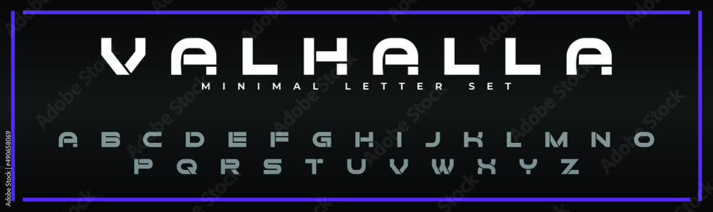 VALHALLA Tech Modern Alphabet Letter Font. Typography luxury style ...