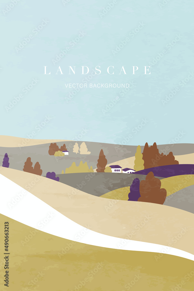 Abstract landscape background in minimalist. Earth tone watercolor ...