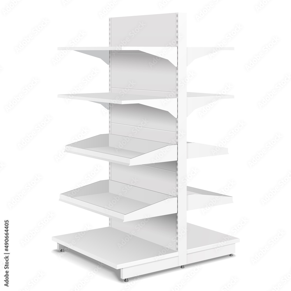 Mockup Blank Empty Double Sided Showcase 3D Display With Retail Shelves ...