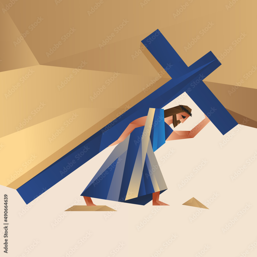 Biblical vector illustration. Way of the Cross or Stations of the Cross ...