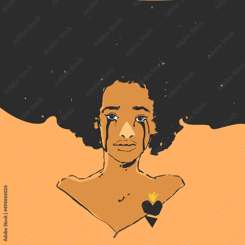 African young woman with afro hair style crying, tears run down her ...