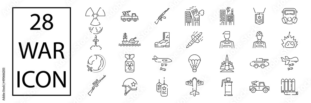 world war vector line icons, minimal pictogram design, editable stroke ...