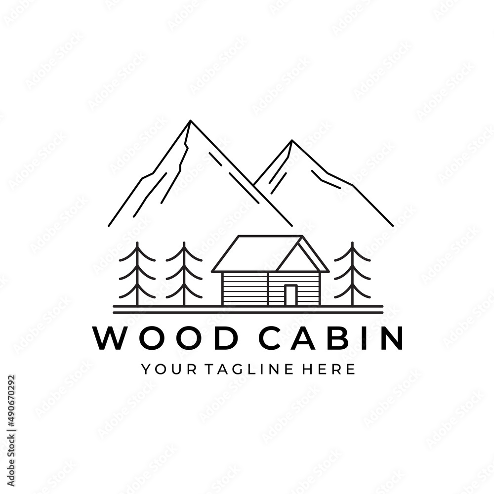 simple line art cabin logo vector illustration Stock Vector | Adobe Stock