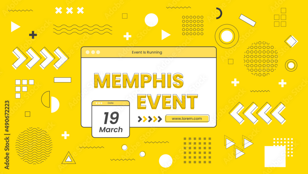 Memphis event banner design with assorted yellow and black modern ...