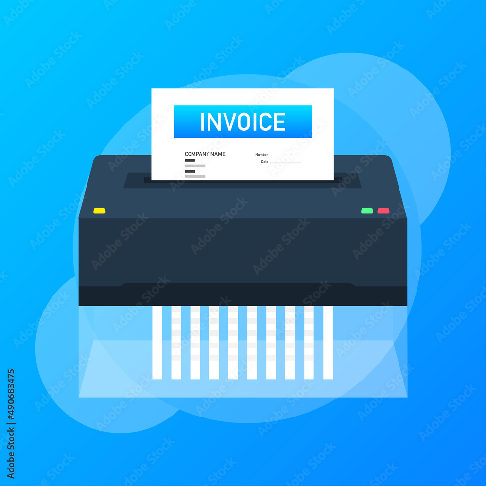 Flat blue invoice illustration with shredder. Vector flat illustration ...