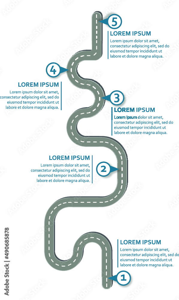 Business workflow roadmap, infographic flat lay style, in A4 portrait ...