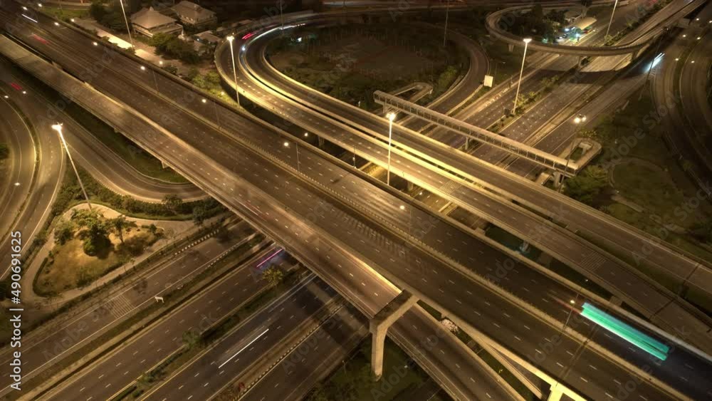 4K : Hyperlapse or Dronelapse Top view of Highway road junctions. The ...