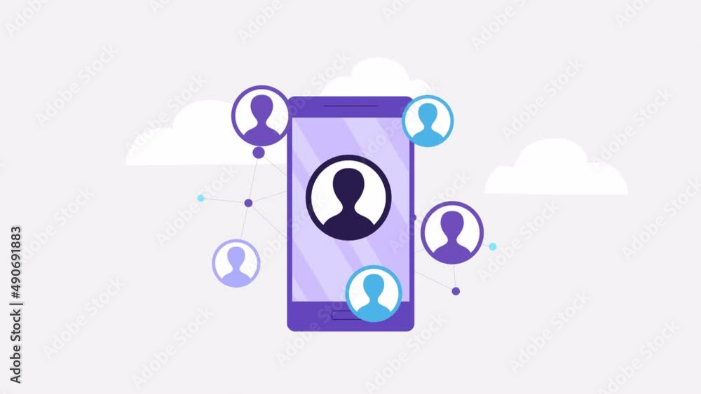 social network, contacts concept animation. smartphone, mobile phone ...