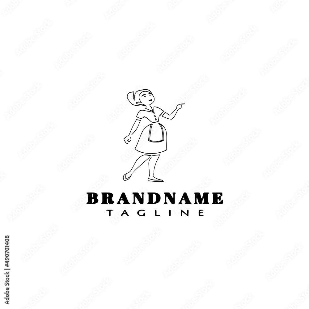french maid logo cartoon design template icon black isolated vector ...