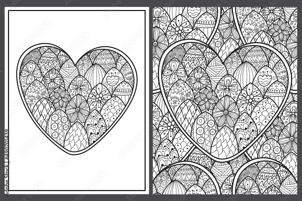 Doodle heart in zentangle style coloring pages set in US Letter format ...