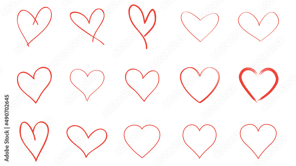Heart contour vector. Red hand drawn love icon isolated. Paint brush ...
