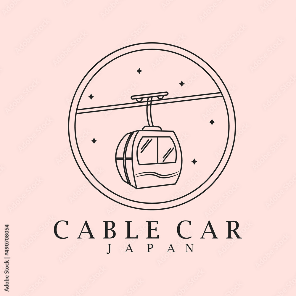 cable car line art with star logo vector symbol illustration design ...