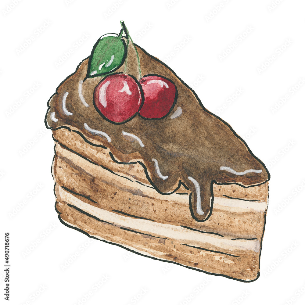 Watercolor drawing of a chocolate cake Stock Illustration | Adobe Stock