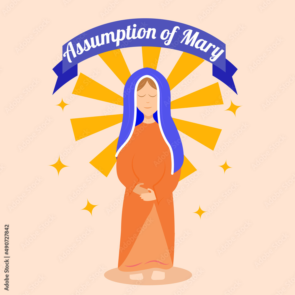 Happy Assumption of Mary day vector illustration greeting card, God ...