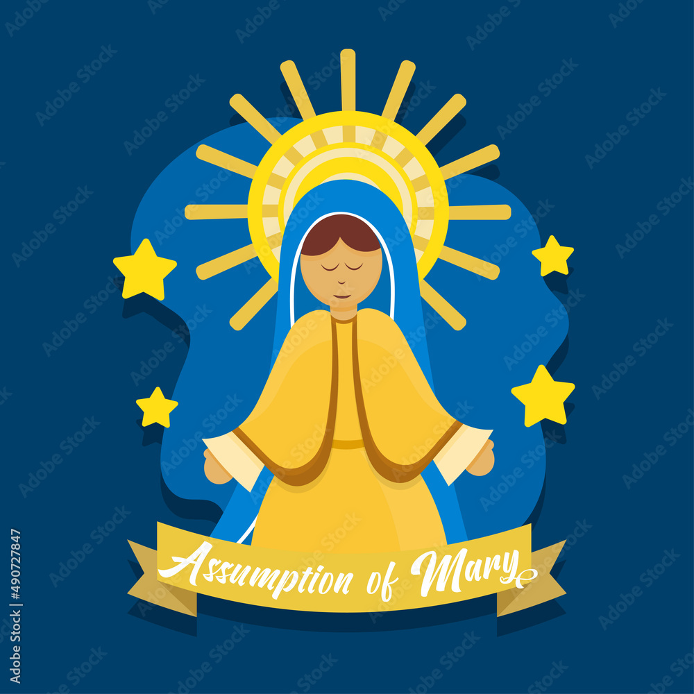Assumption of Mary day vector illustration greeting card, Virgin Mary ...