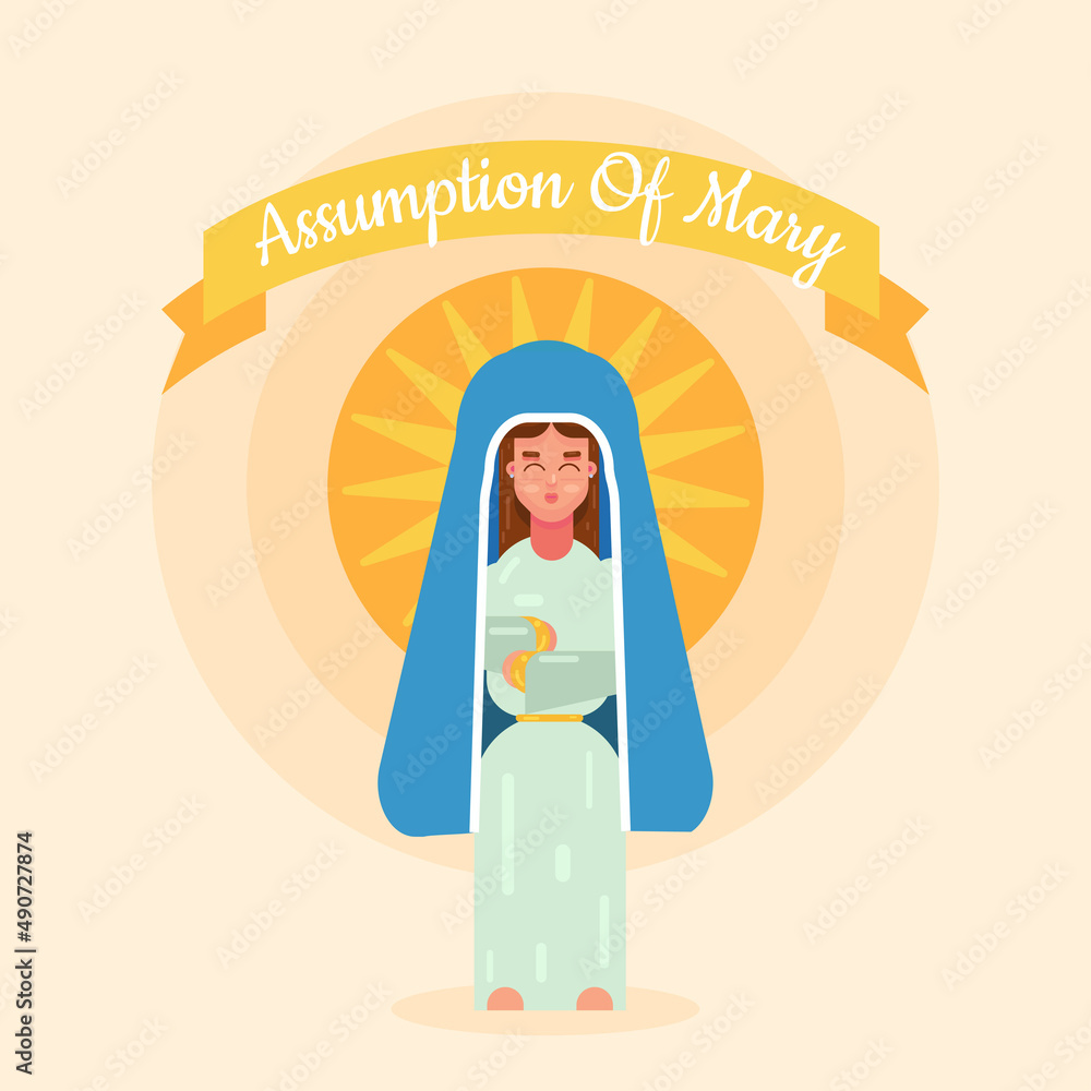 Assumption of Mary day vector illustration for the greeting in flat ...