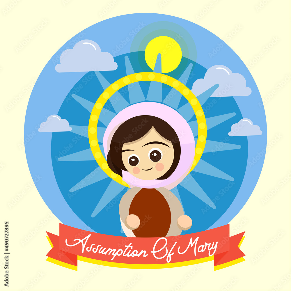Happy Assumption of Mary day vector illustration greeting card, God ...