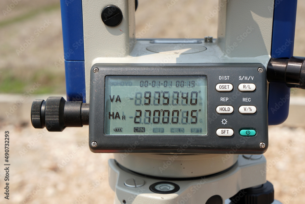 Digital numbers on theodolite or Geodetic total station screen. Survey ...